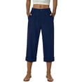 Cekizud Capri Pants for Women Casual Solid Color Button Straight Wide ...