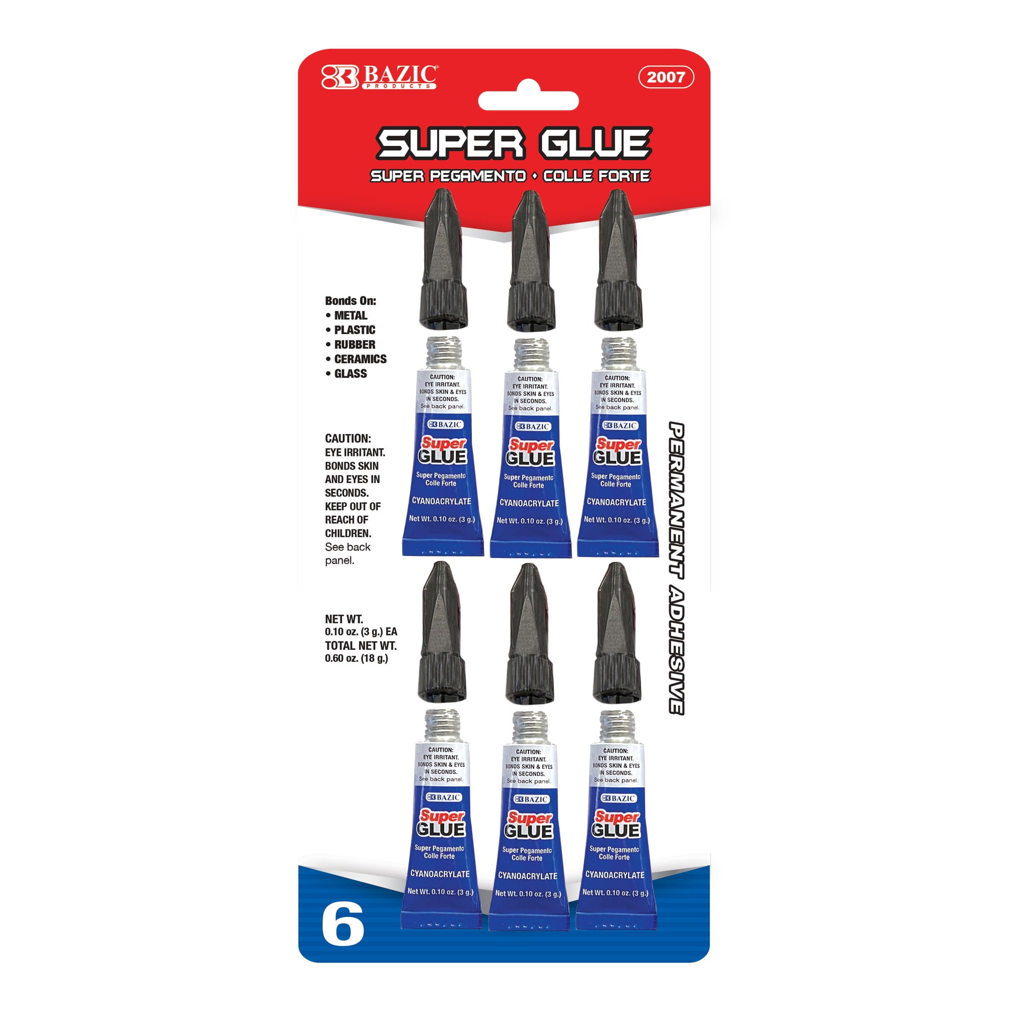 BAZIC Super Glue 3g/0.10 Oz, Small Tube Clear Adhesive Fluid Liquid ...