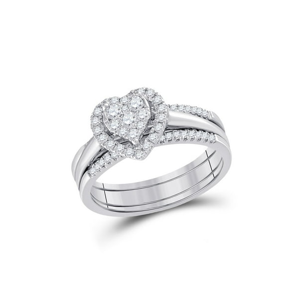 Fb Jewels Fb Jewels 10kt White Gold Womens Round Diamond Heart Bridal