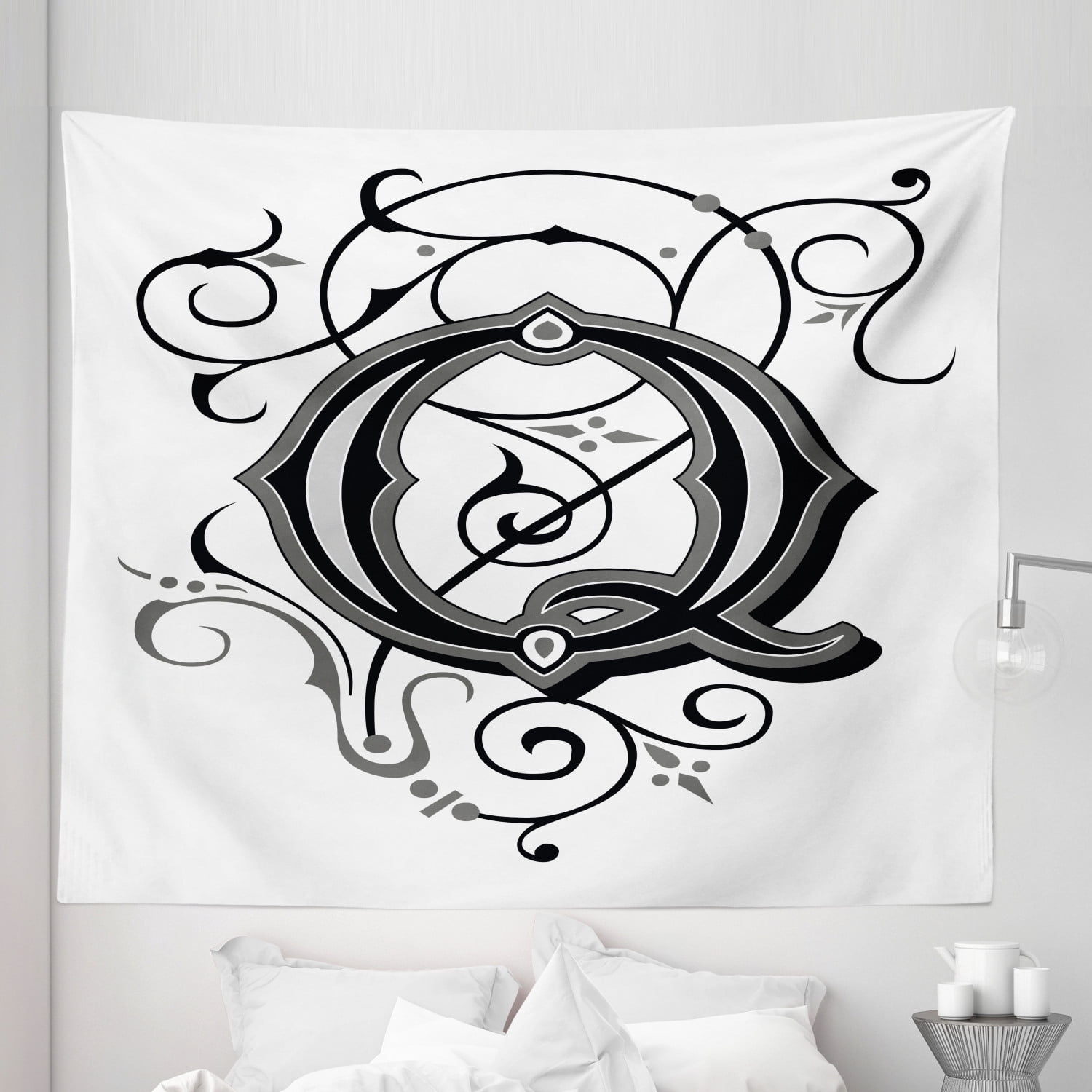 Letter Q Tapestry, Flowers Flourishing Gothic Q Words Writing Style ...