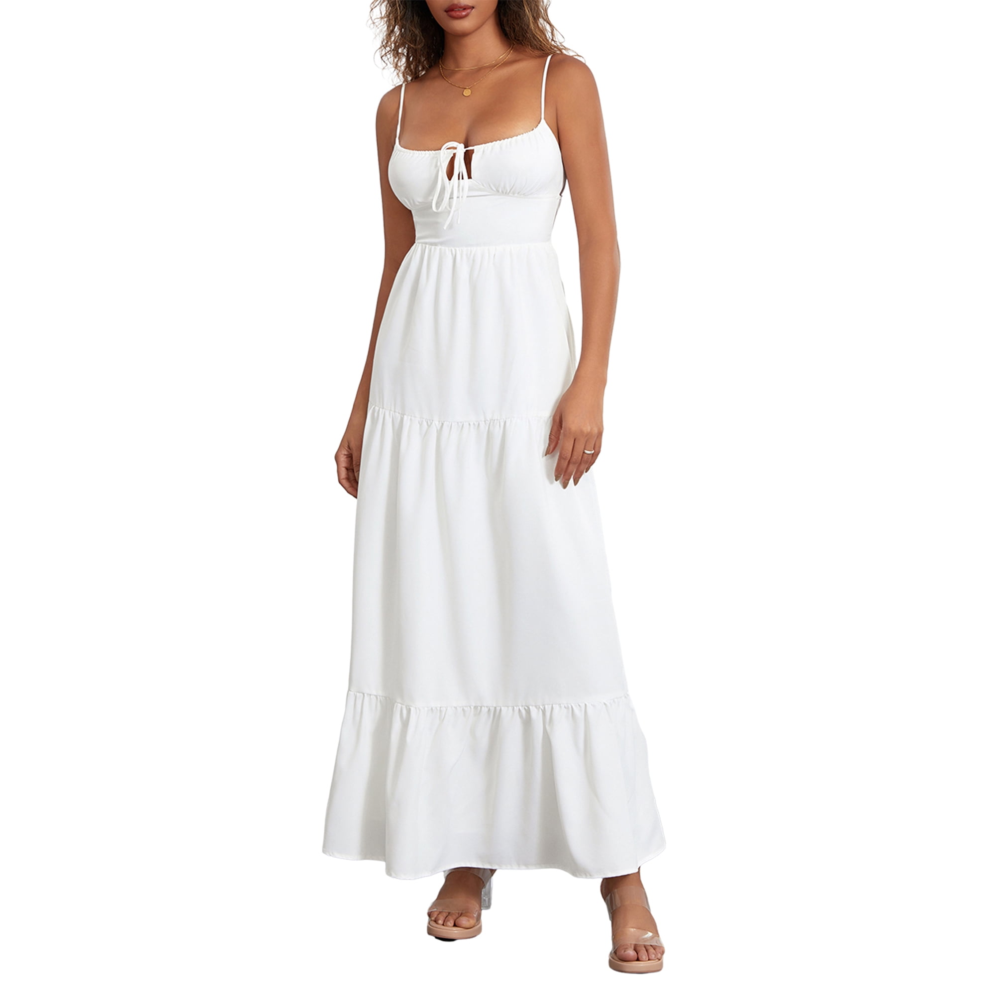 Click here for Gupgi Women Long White Dress Spaghetti Strap Low C... prices