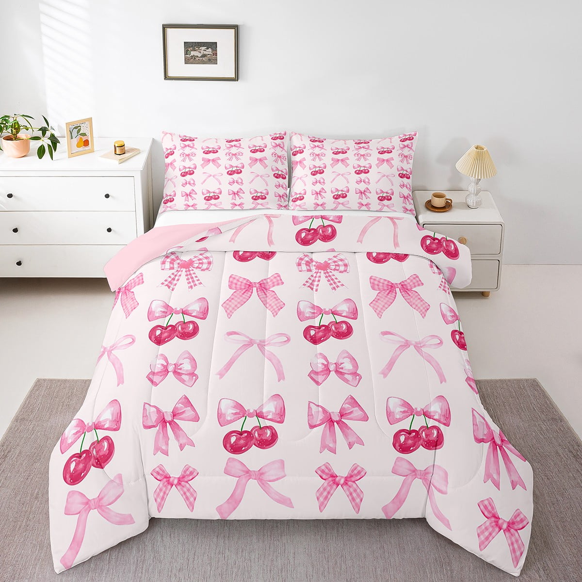 Click here for Yst Pink Plaid Bow Bedding Comforter Sets Twin Cut... prices