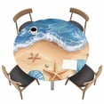 Cartoon Coastal Waves Beach Round Fitted Tablecloth with Elastic Edge ...