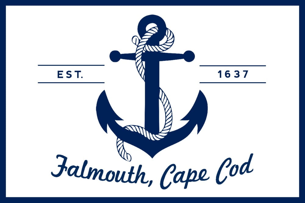 Falmouth, Cape Cod, Blue and White Anchor (36x54 Giclee Gallery Art ...