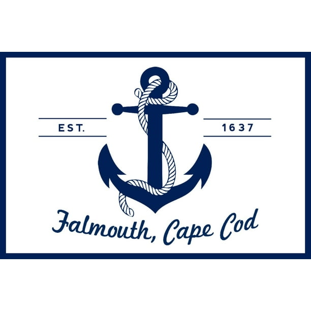Falmouth, Cape Cod, Blue and White Anchor (36x54 Giclee Gallery Art ...