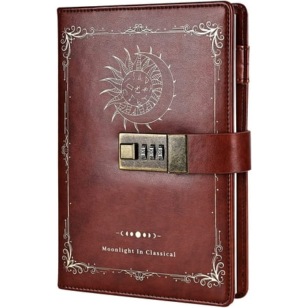 Constellation Leather Journal with Lock, Zodiac Moon Sun Diary for ...
