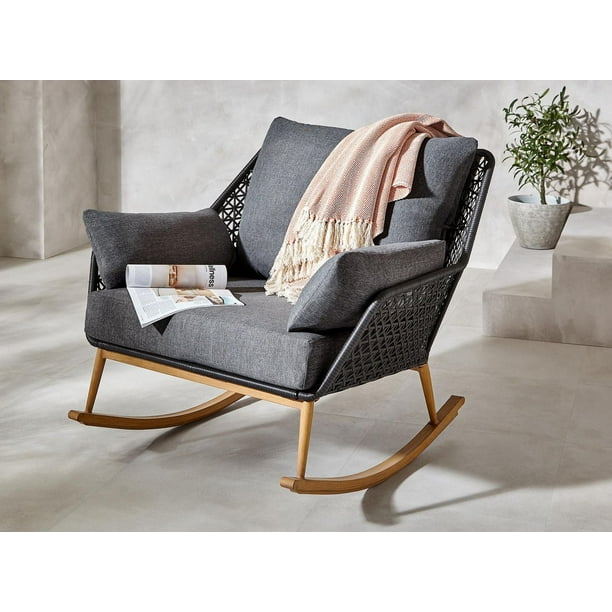 HOMETRENDS Sienna Patio Cuddle Rocking Chair - Grey, Handwoven wicker ...
