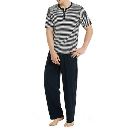 Mens 2pcs Set Fashion Horizontal Striped Pajama Set Summer Stripe Short ...