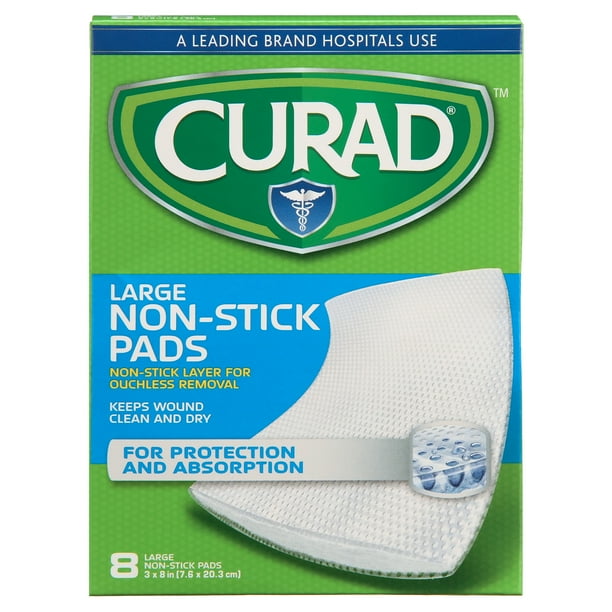 Curad Sterile Large Non-Stick Pads, For Ouchless Removal, 8" x 3", 8 ...