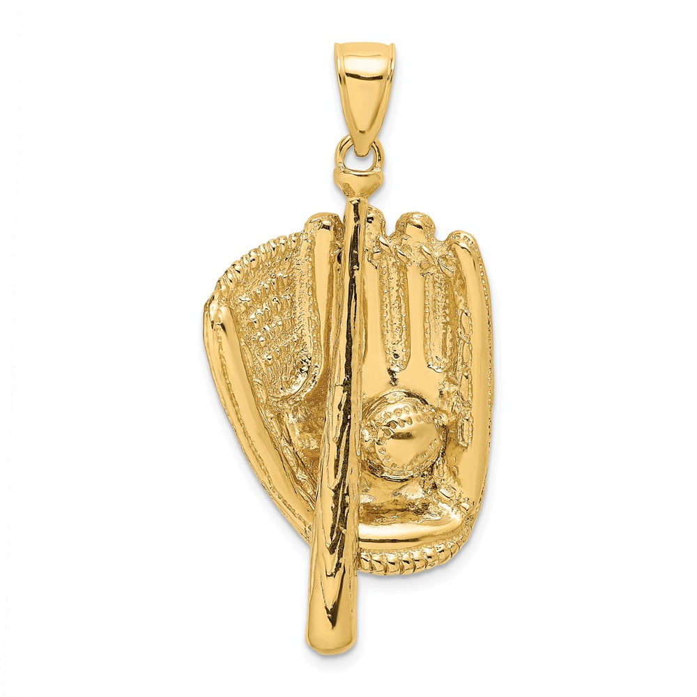 FB Jewels 14K Yellow Gold 3D Baseball Glove Bat and Ball Pendant ...