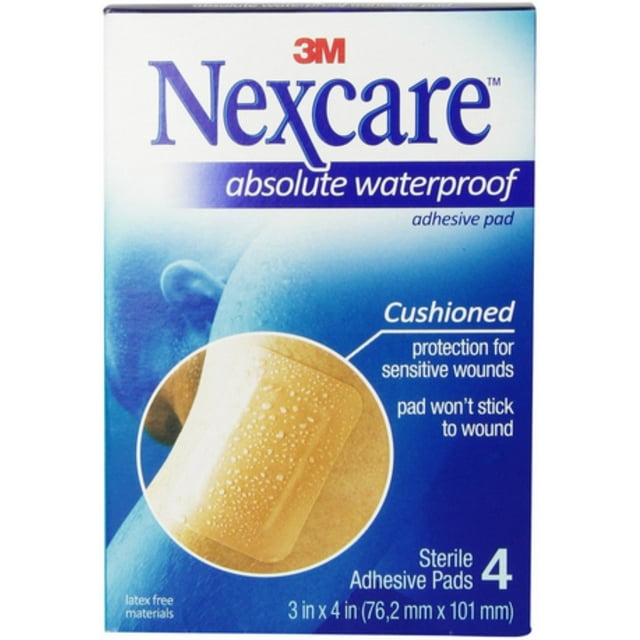 Nexcare Absolute Waterproof Adhesive Gauze Pad 3 Inches x 4 Inches, 4 ...