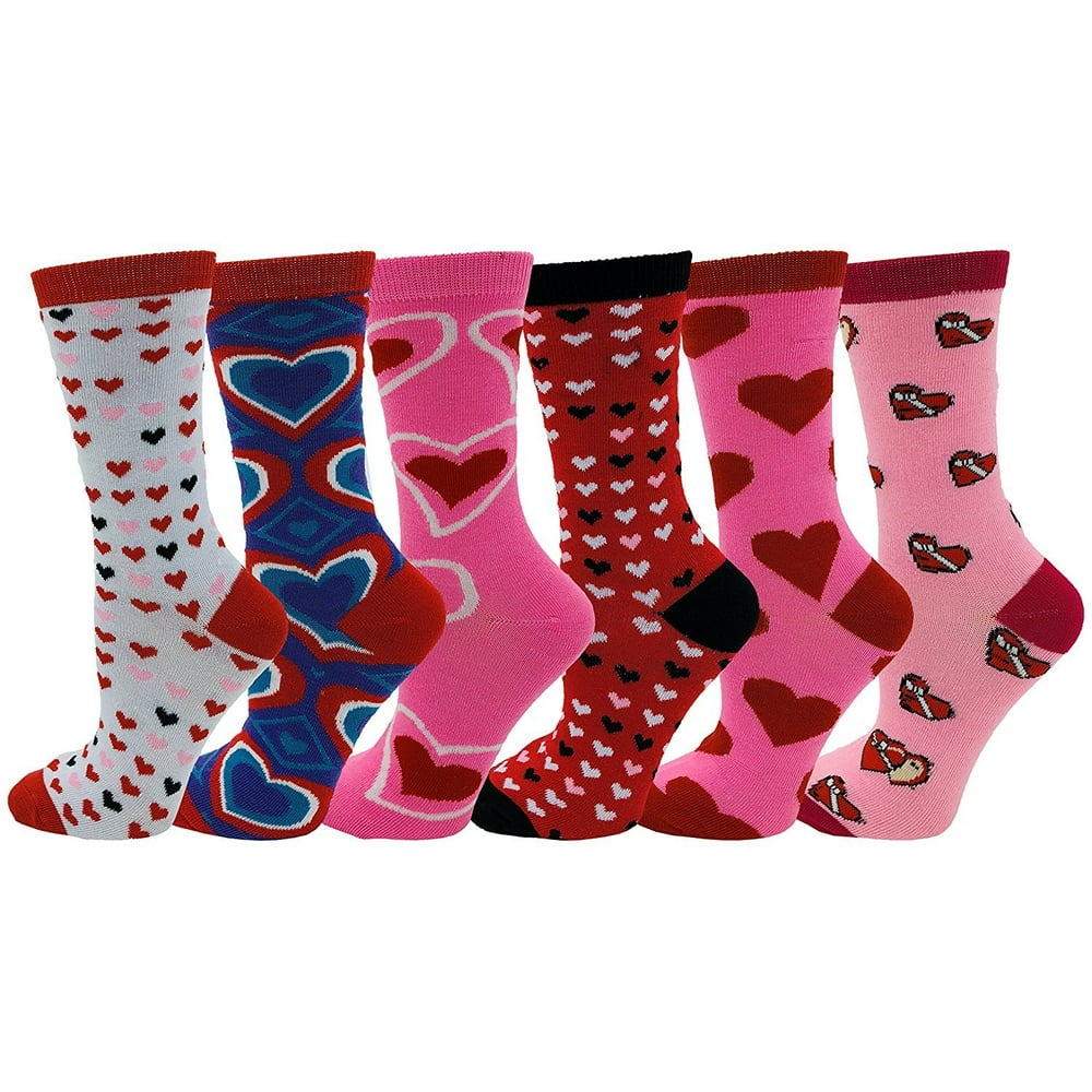 Heart Print Crew Socks For Women 12 Pairs Valentines Day Pink Love
