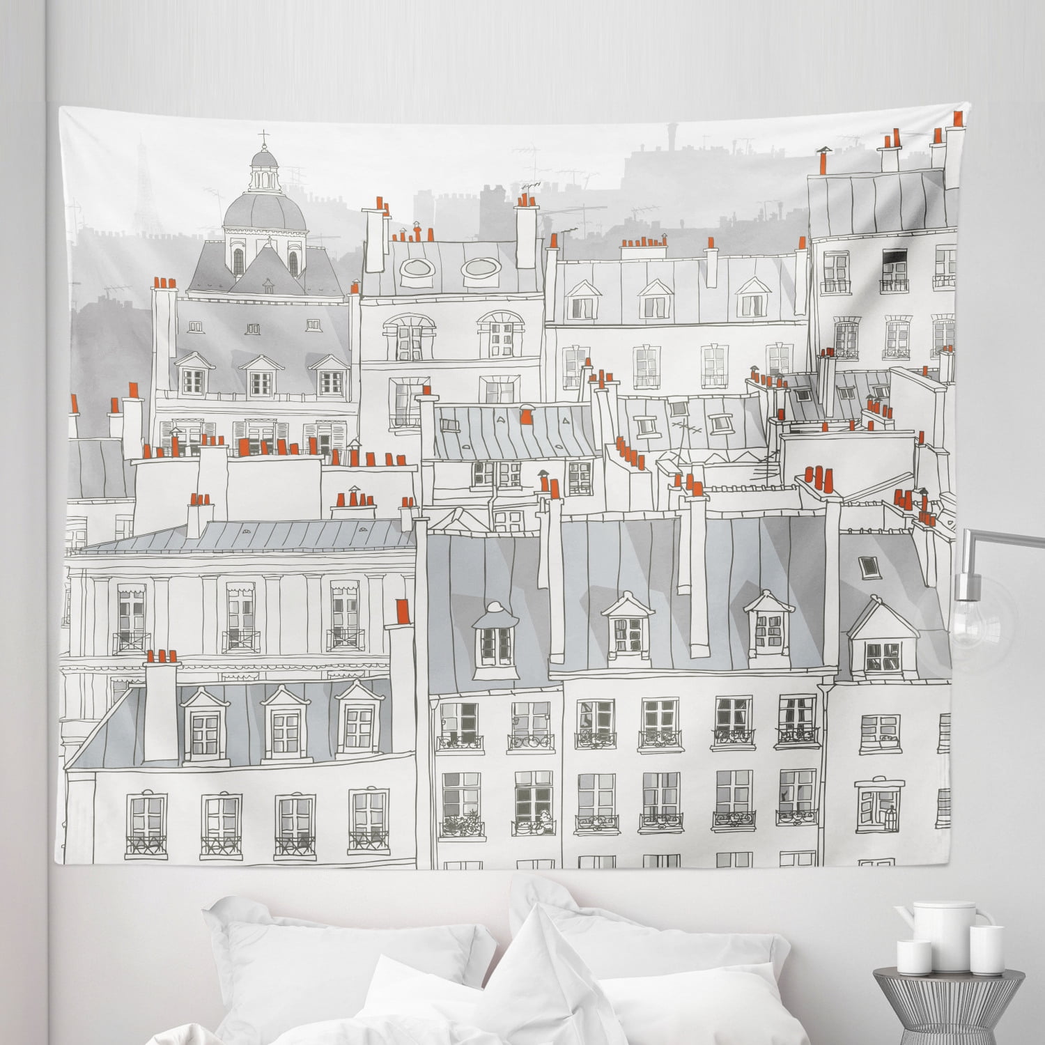 Cityscape Tapestry, Aerial View Illustration of Roofs Attics of Paris ...