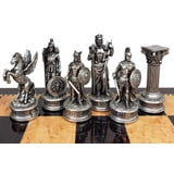Greek Mythology Olympus Gods Chess Set Pewter Bronze Finish 18" Walnut ...