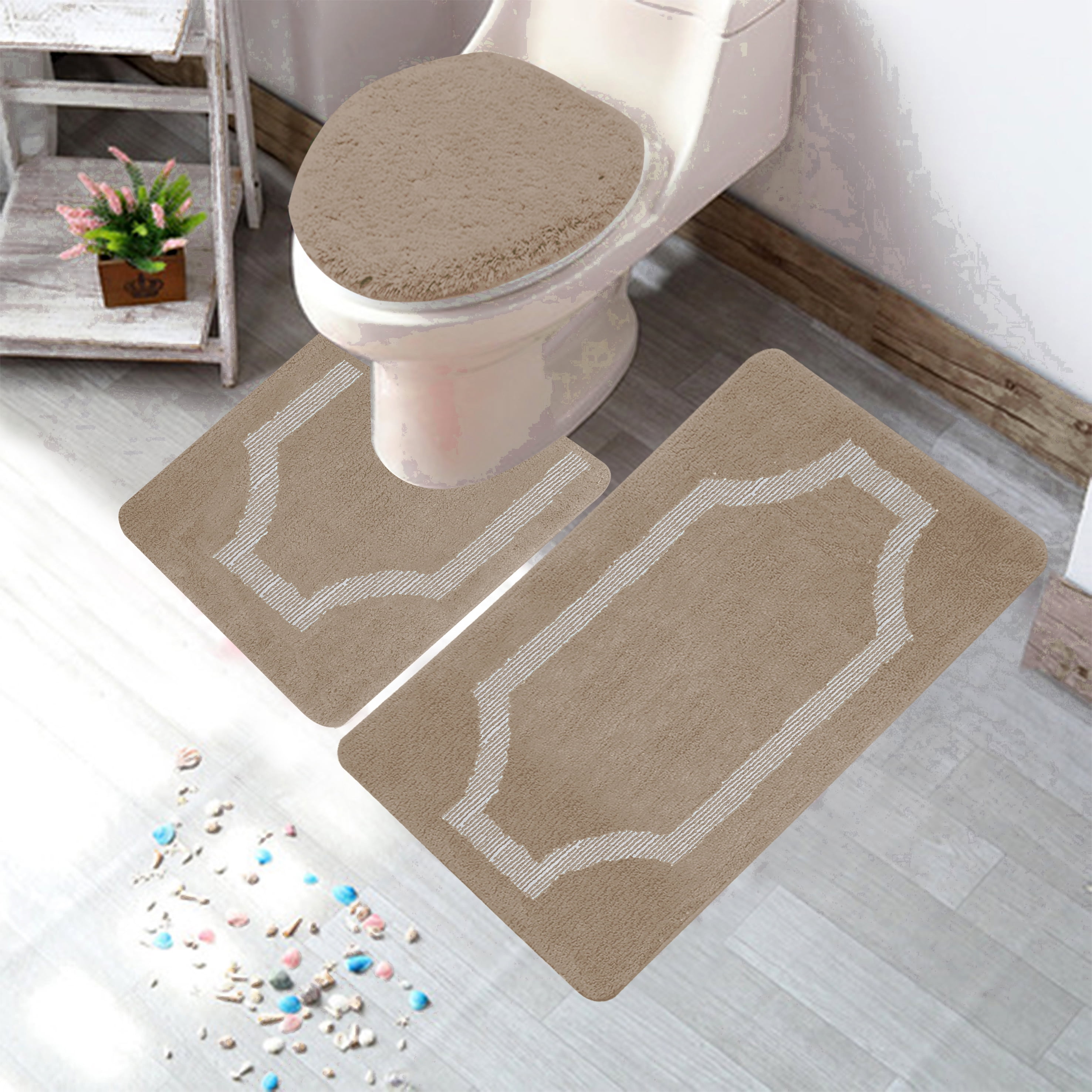 3 Piece Bathroom Rug Set Bath Rug, Contour Mat, and Lid Cover - Walmart.com