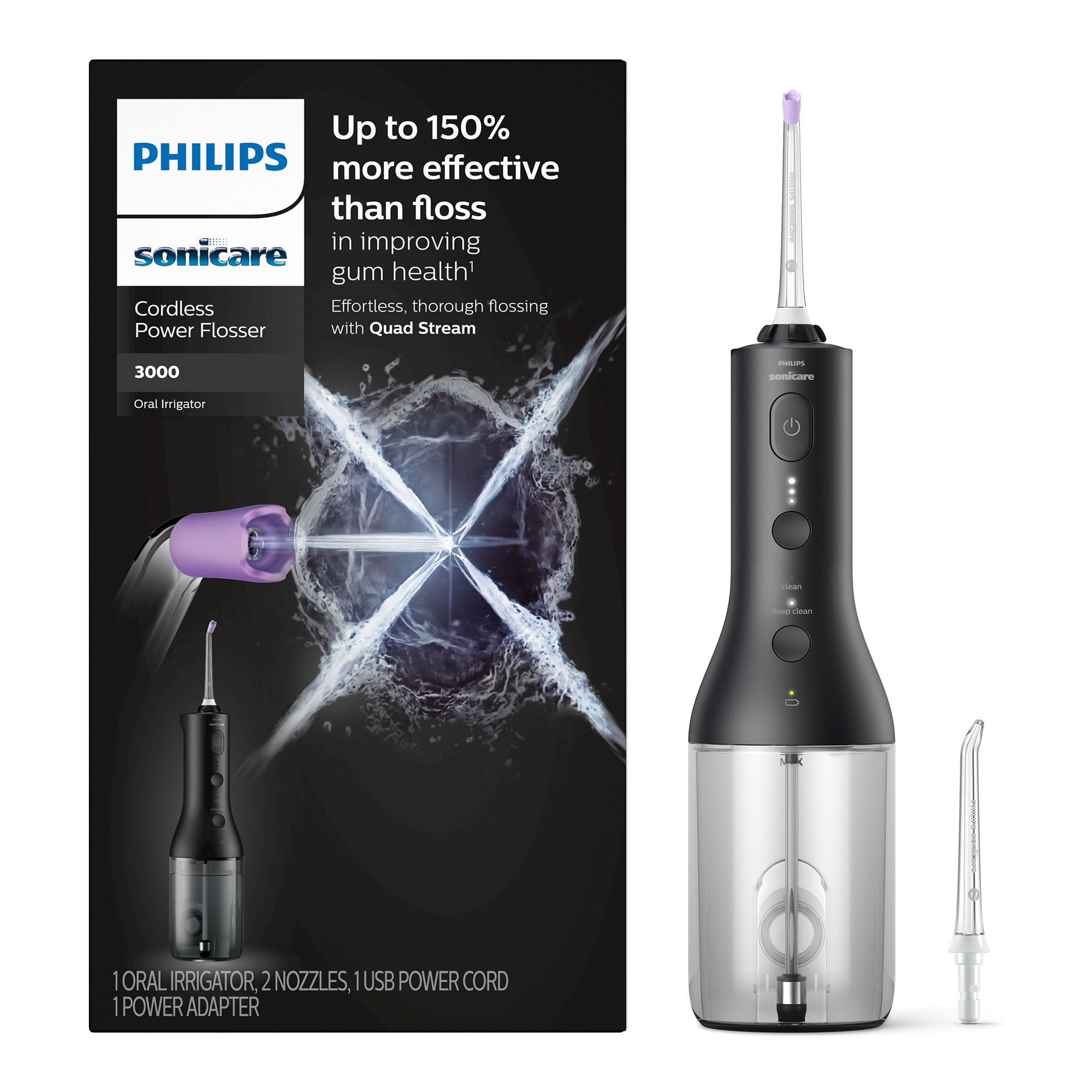 Philips Sonicare Cordless Power Flosser 3000, Oral Irrigator, Black ...