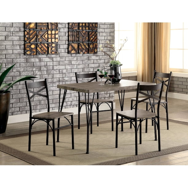 Furniture of America Palmer 5-Piece Dining Set, Gray and Bronze ...