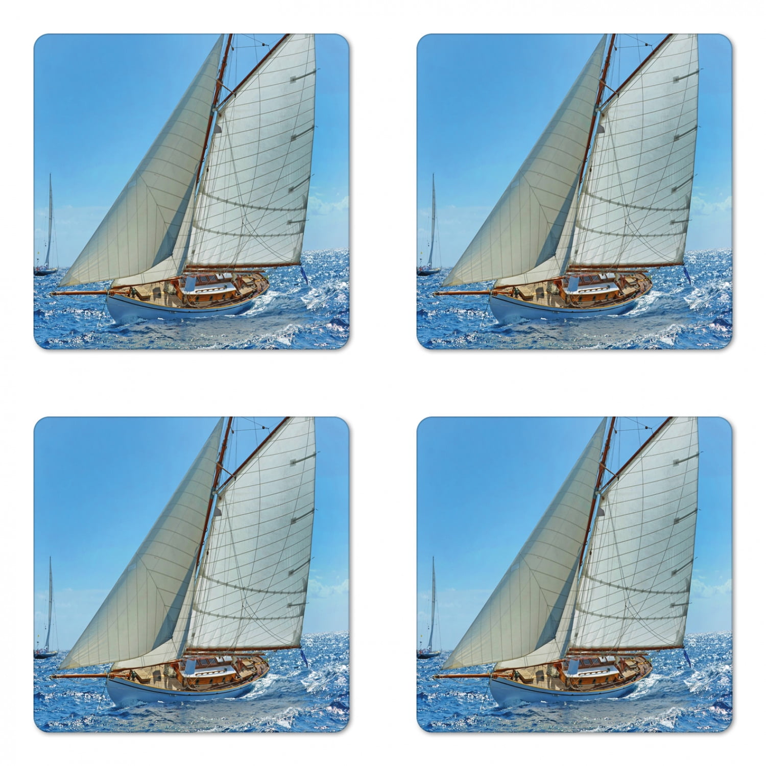Nautical Coaster Set of 4, Sailboat on the Sea Regatta Race Yacht and ...