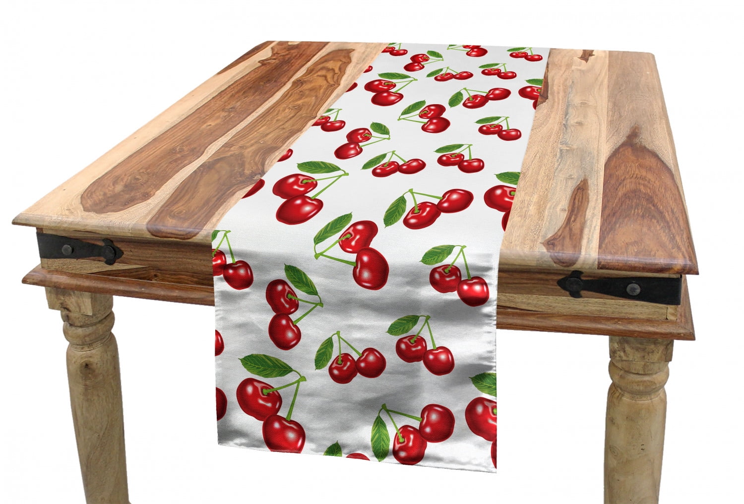 Fruit Table Runner, Cherry Design Fresh Berry Fruit Summer Green Garden ...