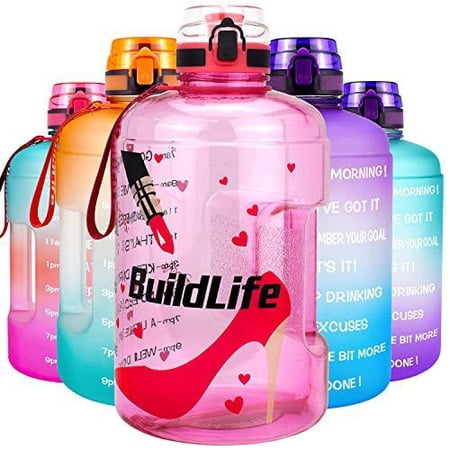 BuildLife Gallon Motivational Water Bottle Wide Mouth with Time Marker ...
