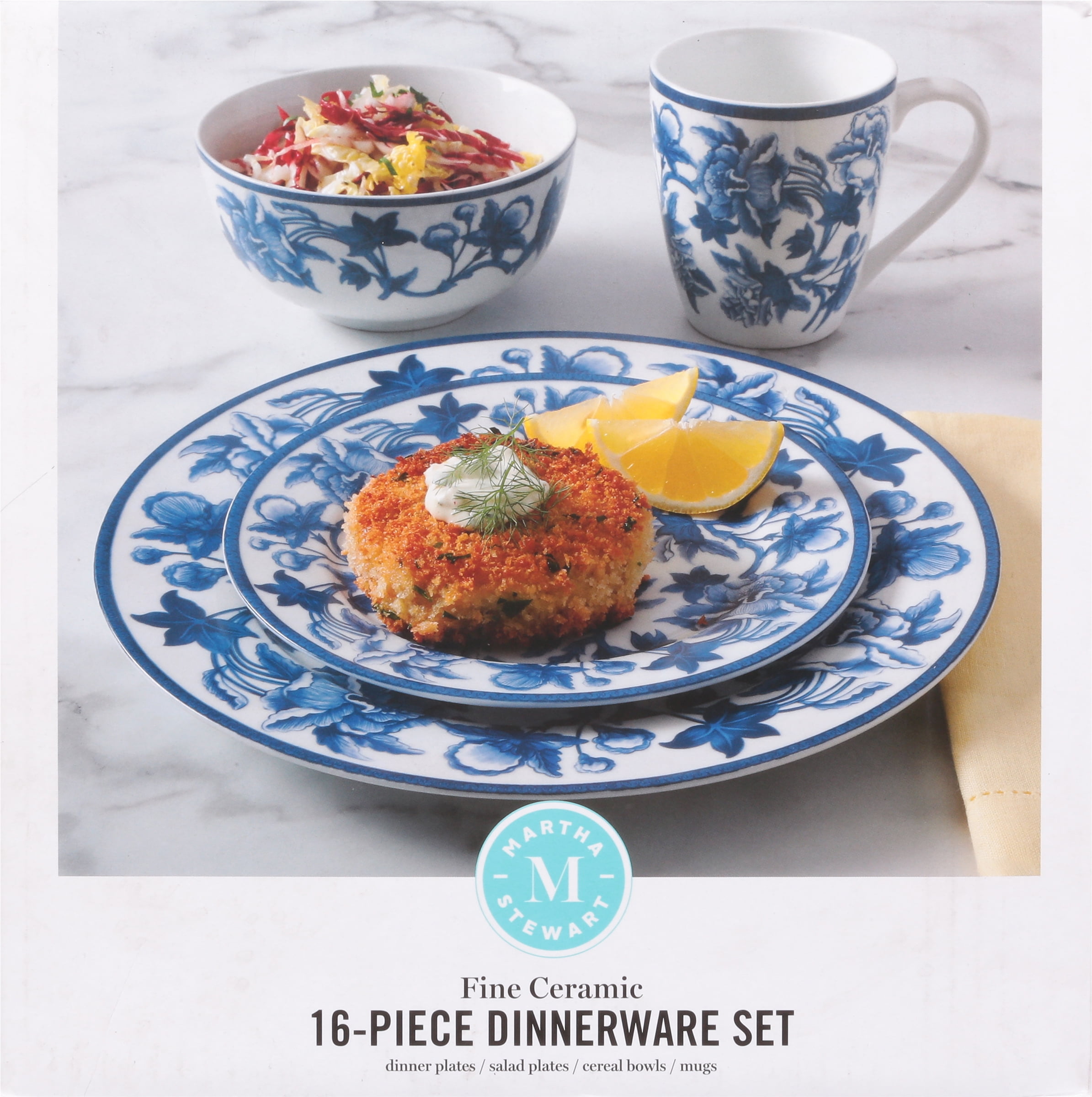 Martha Stewart 16pc Blue Vintage Fine Ceramic Dinnerware Set in Cobalt ...