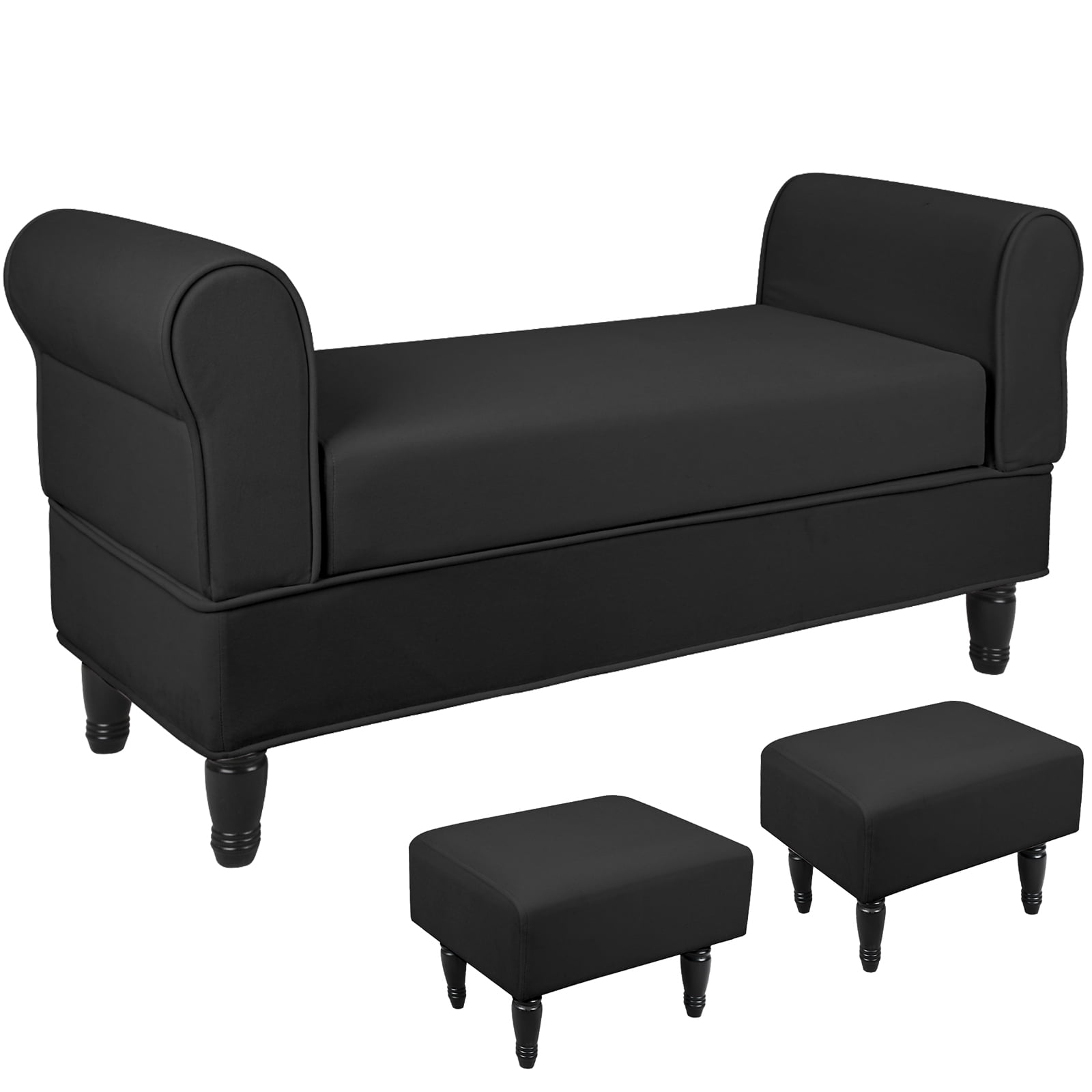 Ecomex Contemporary Rolled Arm Velvet Storage Ottoman Bench With 2