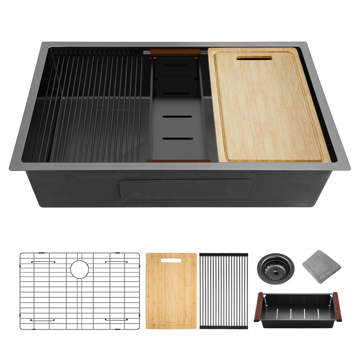 32 inch Gunmetal Black Stainless Steel 18-Gauge Single Bowl Undermount ...