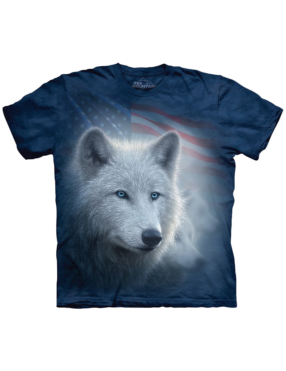 The Mountain - PATRIOTIC WHITE WOLF 3X Cotton Wolves T-Shirt Blue Adult ...