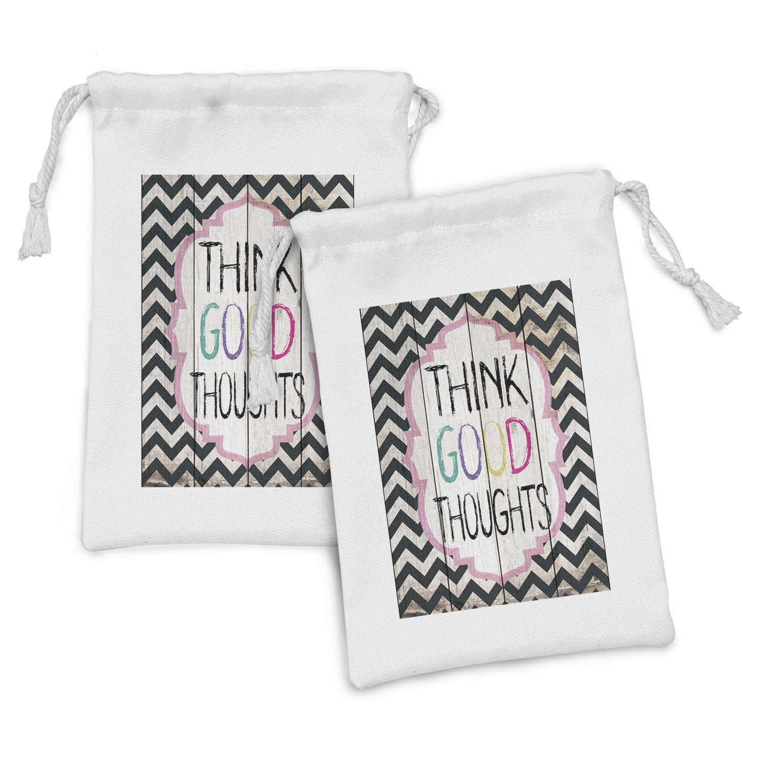 Saying Fabric Pouch Set of 2, Think Thoughts Message with Rainbow ...