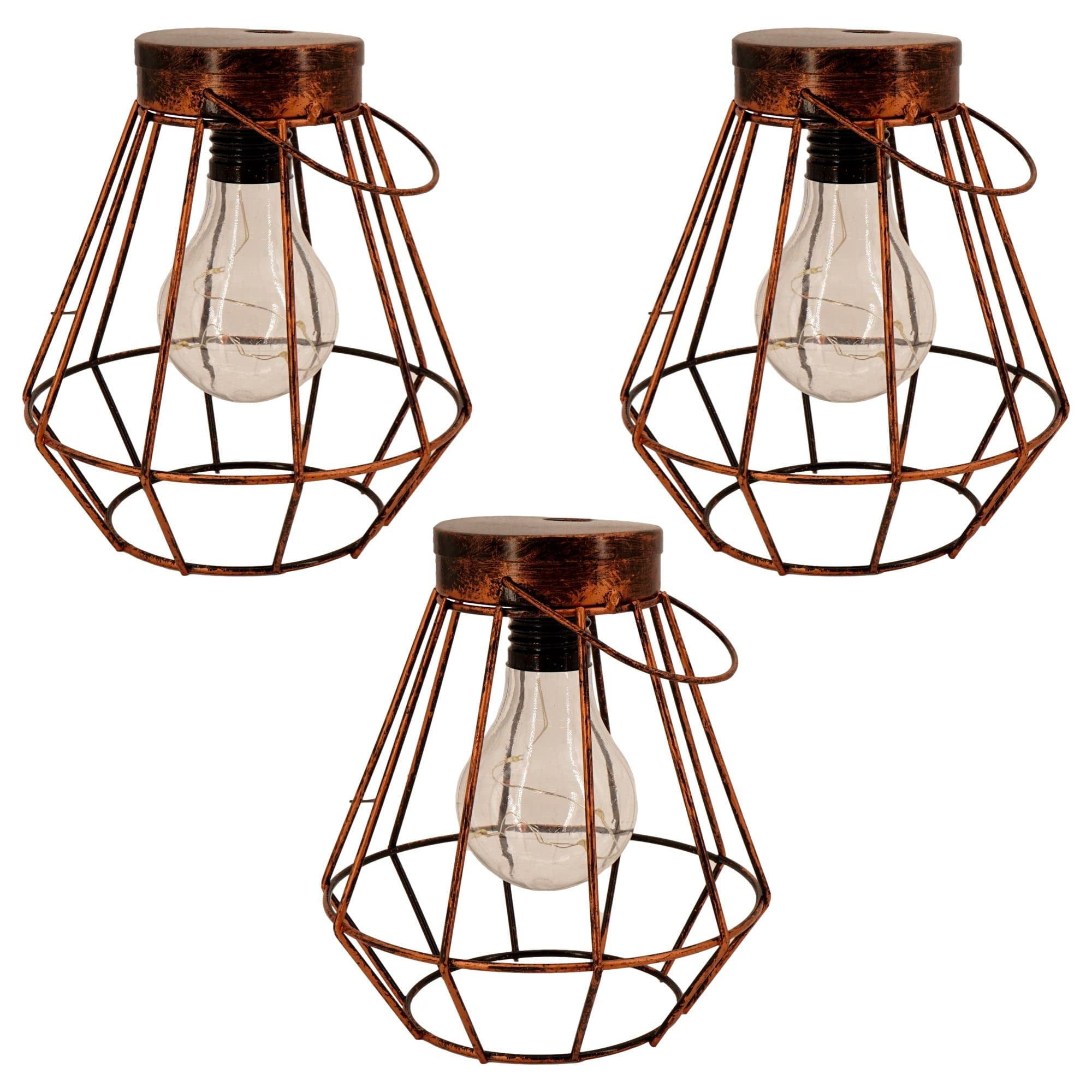 Rustic Metal Cage LED Lanterns (3 Pack, Diamond) Cordless Lantern ...