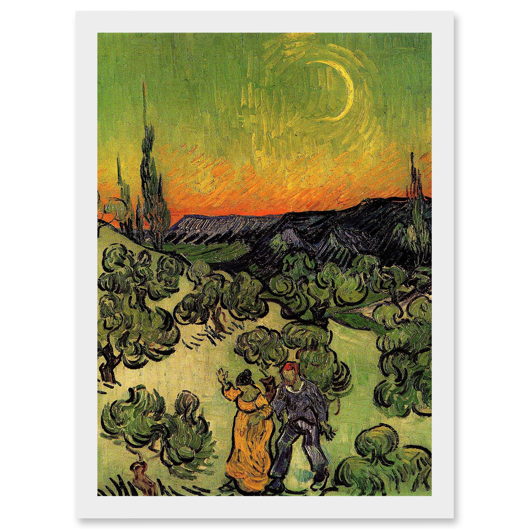 Painting Van Gogh Couple Walking Crescent Moon Artwork Framed Wall Art ...
