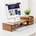 Maydear Bamboo Monitor Stand Riser with Storage Drawer, 2 Tier Desk ...