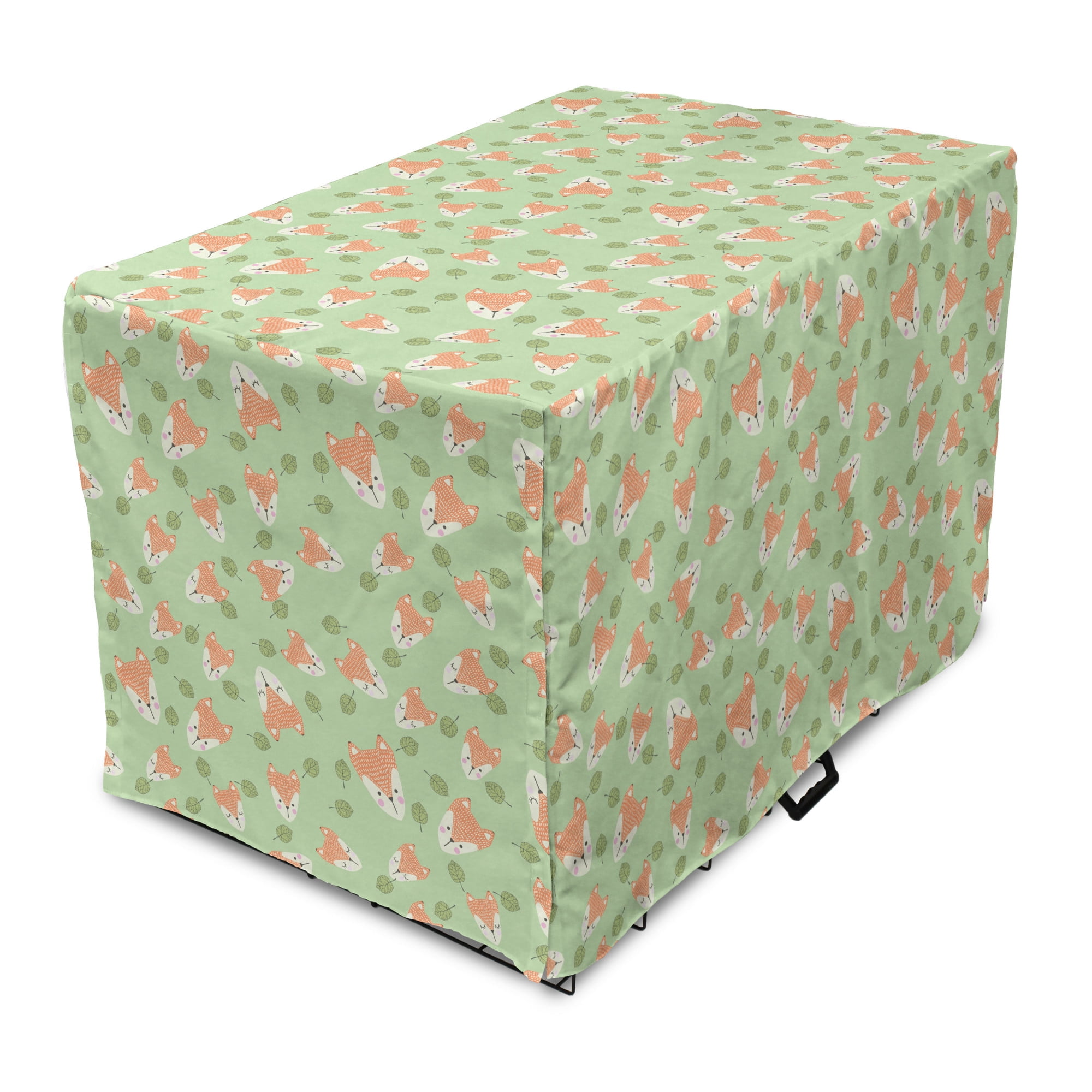 Animal Dog Crate Cover, Fox Faces in Scandinavian Style Leaf Forest ...