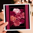 3drose, Dreamy Hues of Red Peach Pink Roses with Red Damask Ribbon Trim ...