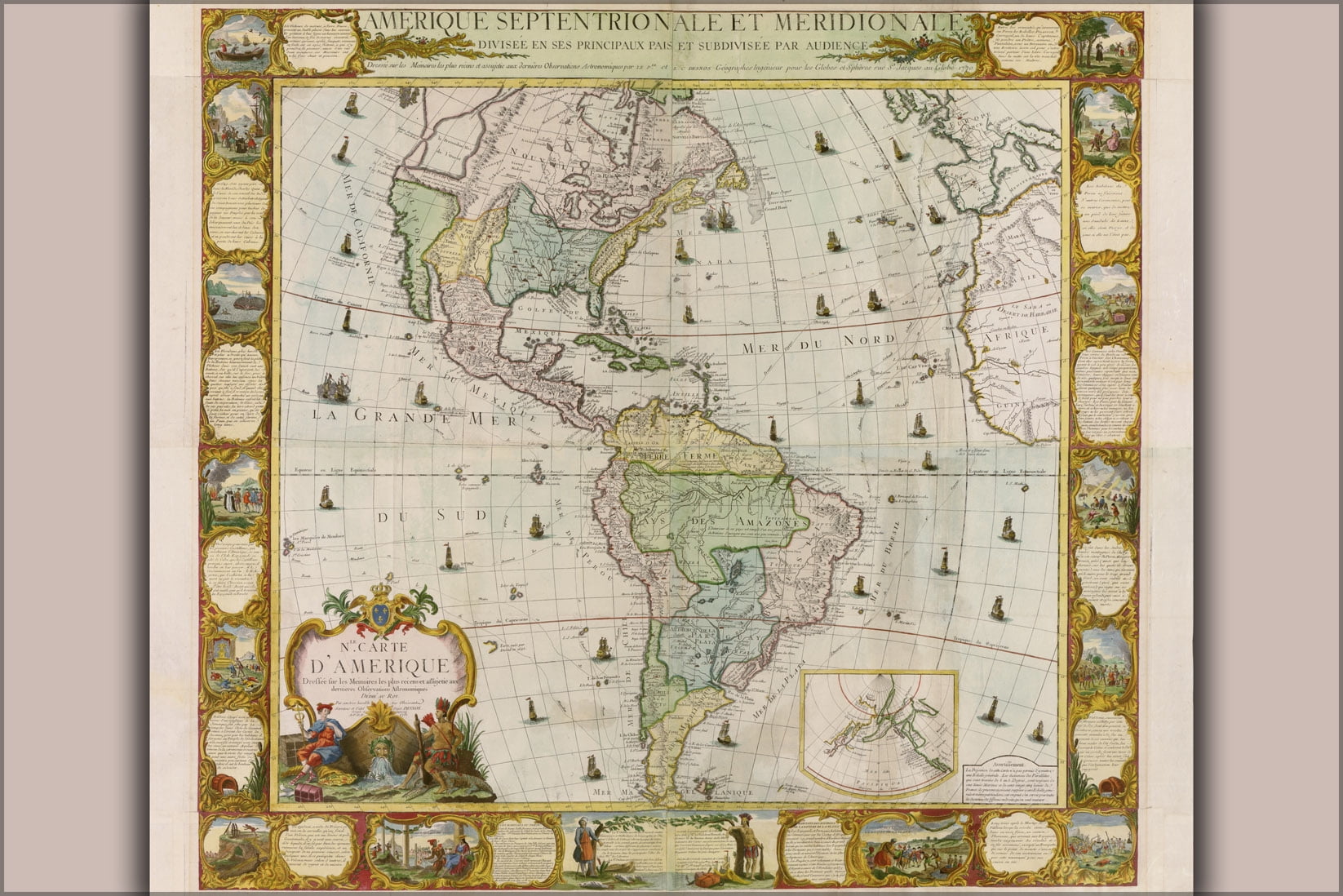 24"x36" Gallery Poster, map of america with united states 1781 ...