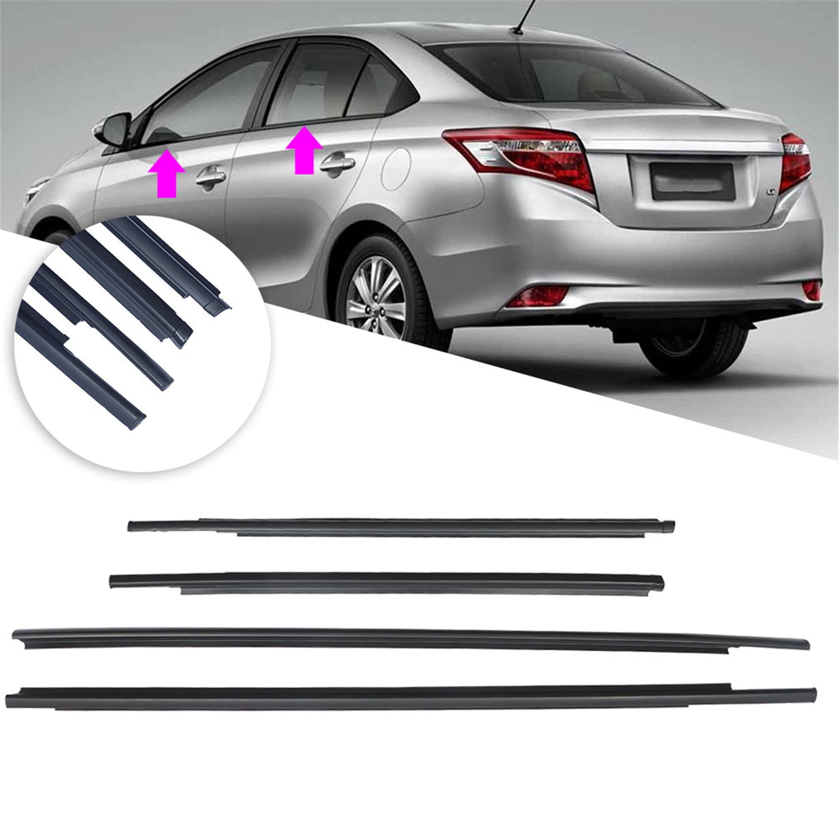 LABLT 4Pcs Seal Belt Weatherstrip Window Moulding Trim For Toyota Yaris ...