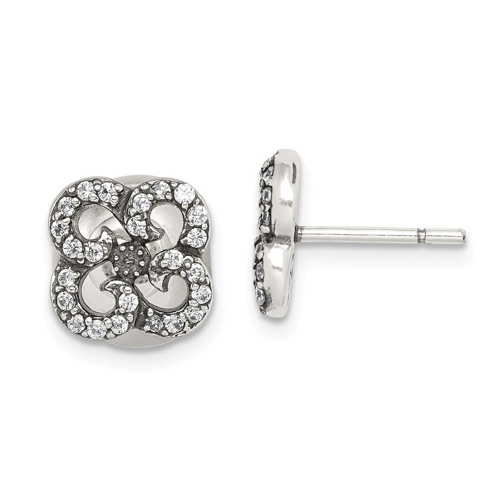 Sterling Silver Antiqued CZ Flower Front & Back Post Earrings - Walmart.com