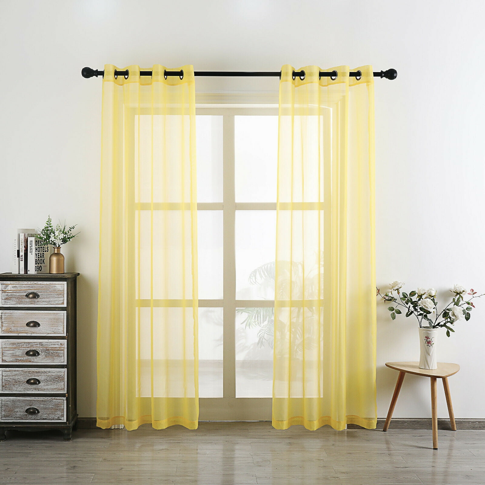 2 Pack Basic Home Grommet Top Sheer Voile Window Curtains - Assorted ...