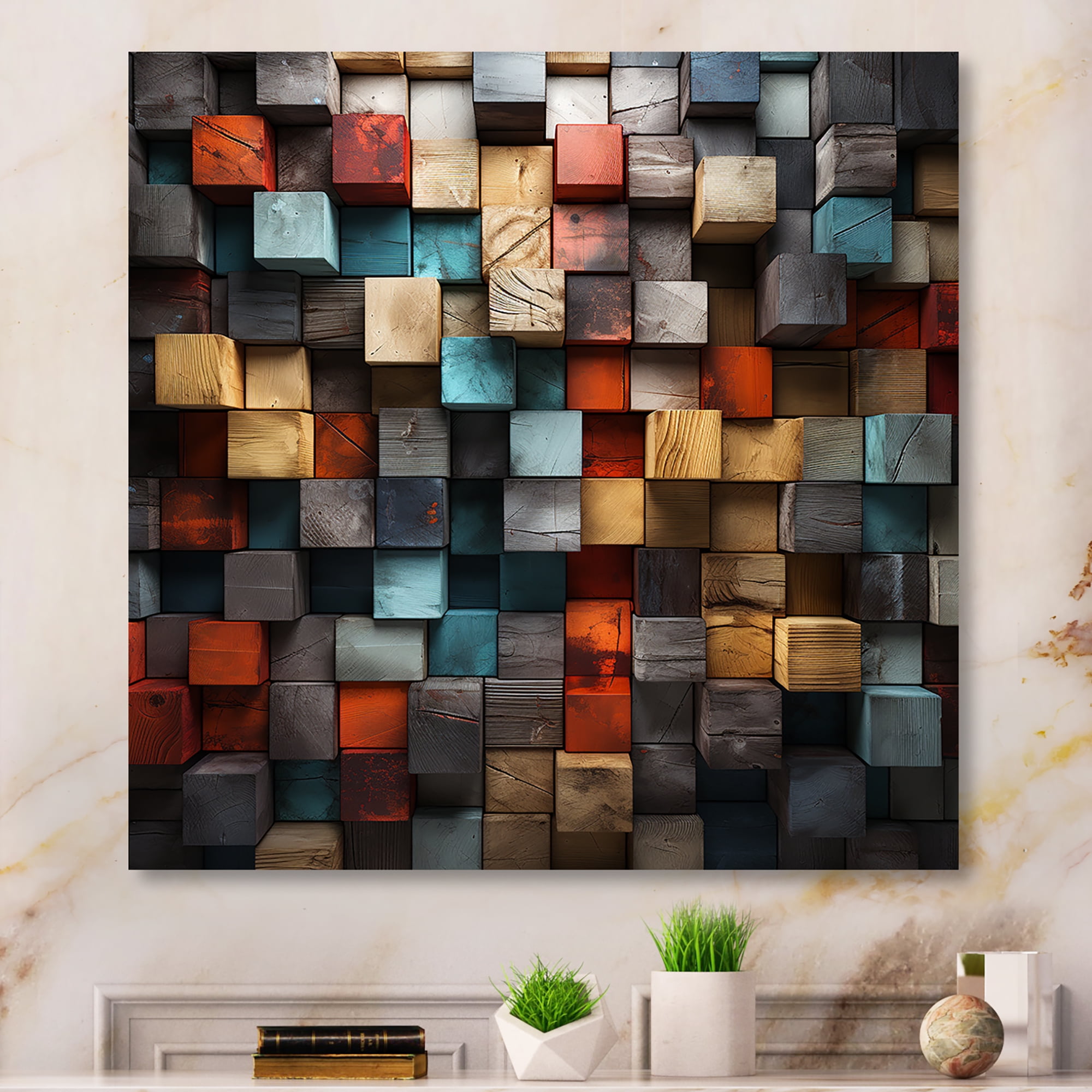 Click here for Designart Abstract Cubes In Blue And Red Iv Abstra... prices