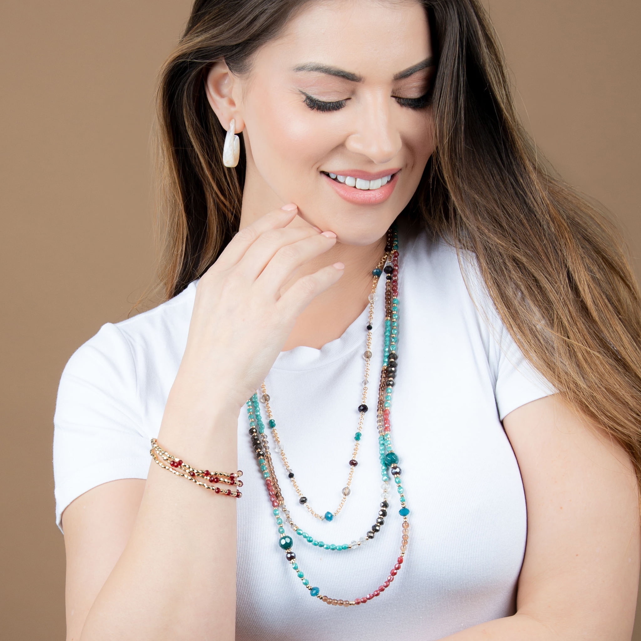 Howard's Aniya Multi Row Beaded 28" Gold Chain Necklace for Women ...