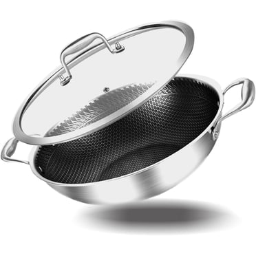 Cook N Home Hard Anodized Nonstick Wok with Lid 12-Inch, Non Stick Stir ...