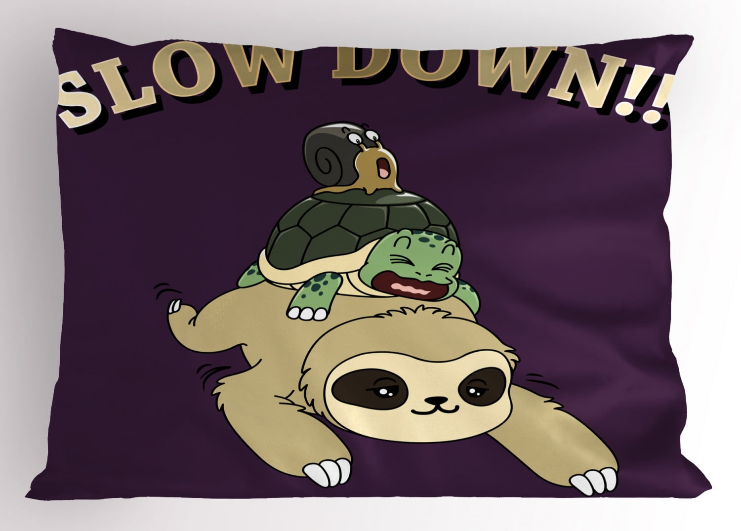 Sloth Pillow Sham Funny Cartoon Scenery with Sloth Turtle Snail on Top ...