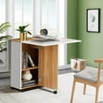 Folding Dining Table with 6 Lockable Wheels Draw and Shelves Drop Leaf ...
