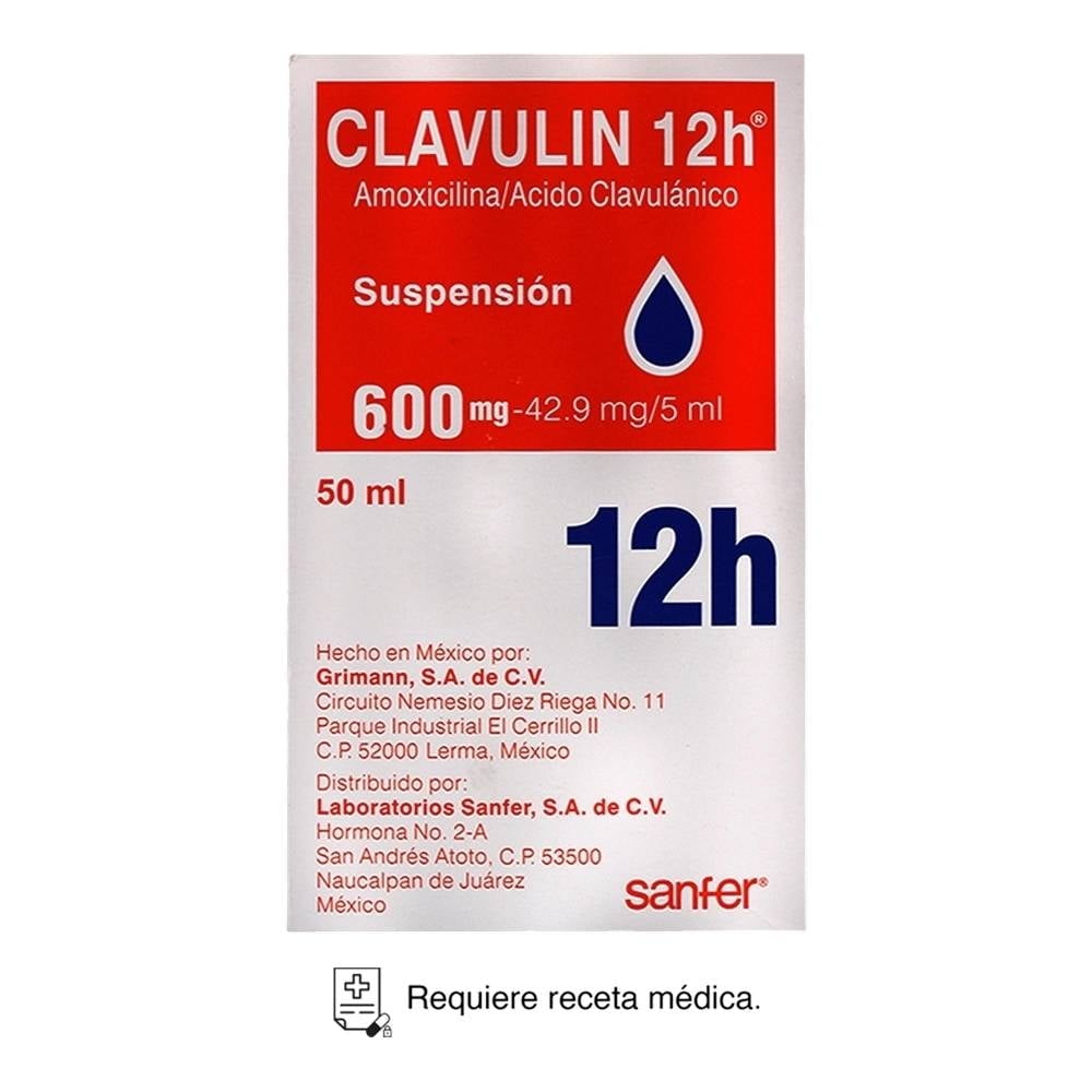 Clavulin 12 h Amoxicilina 600 mg, Ácido Clavulánico 42.9 mg / 5 ml ...
