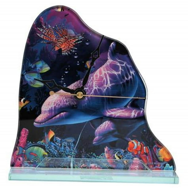 7.5 Inch Plum Dolphins and Multi Sea Life Coral World Scene Clock ...