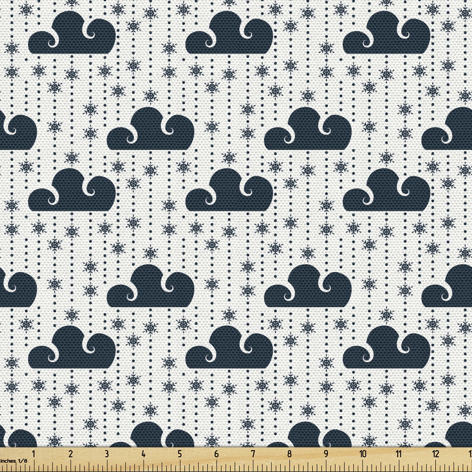 Cloud Fabric by the Yard, Rhythmic Vertical Cumulus Snowflakes Stars ...