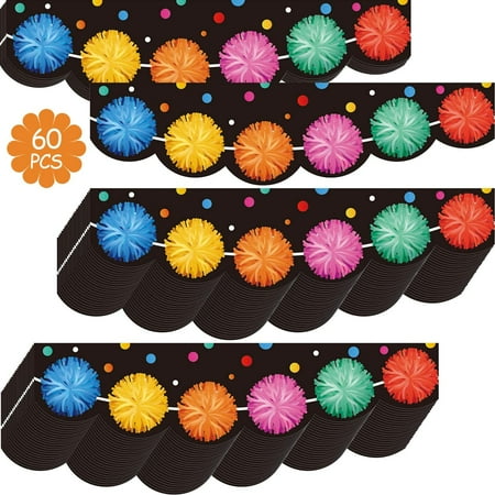 60 Pieces Pom Poms Borders Colored Pom Poms Trimmer Die Cut Border Trim ...