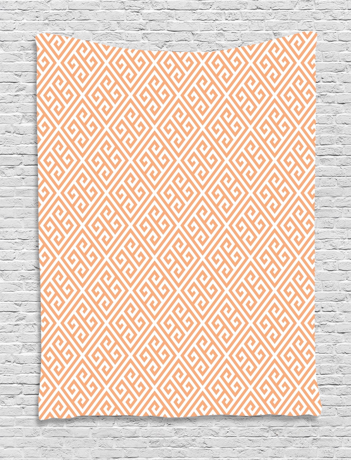 Greek Key Tapestry, Frieze Pattern in Pastel Orange Historical Motif in ...