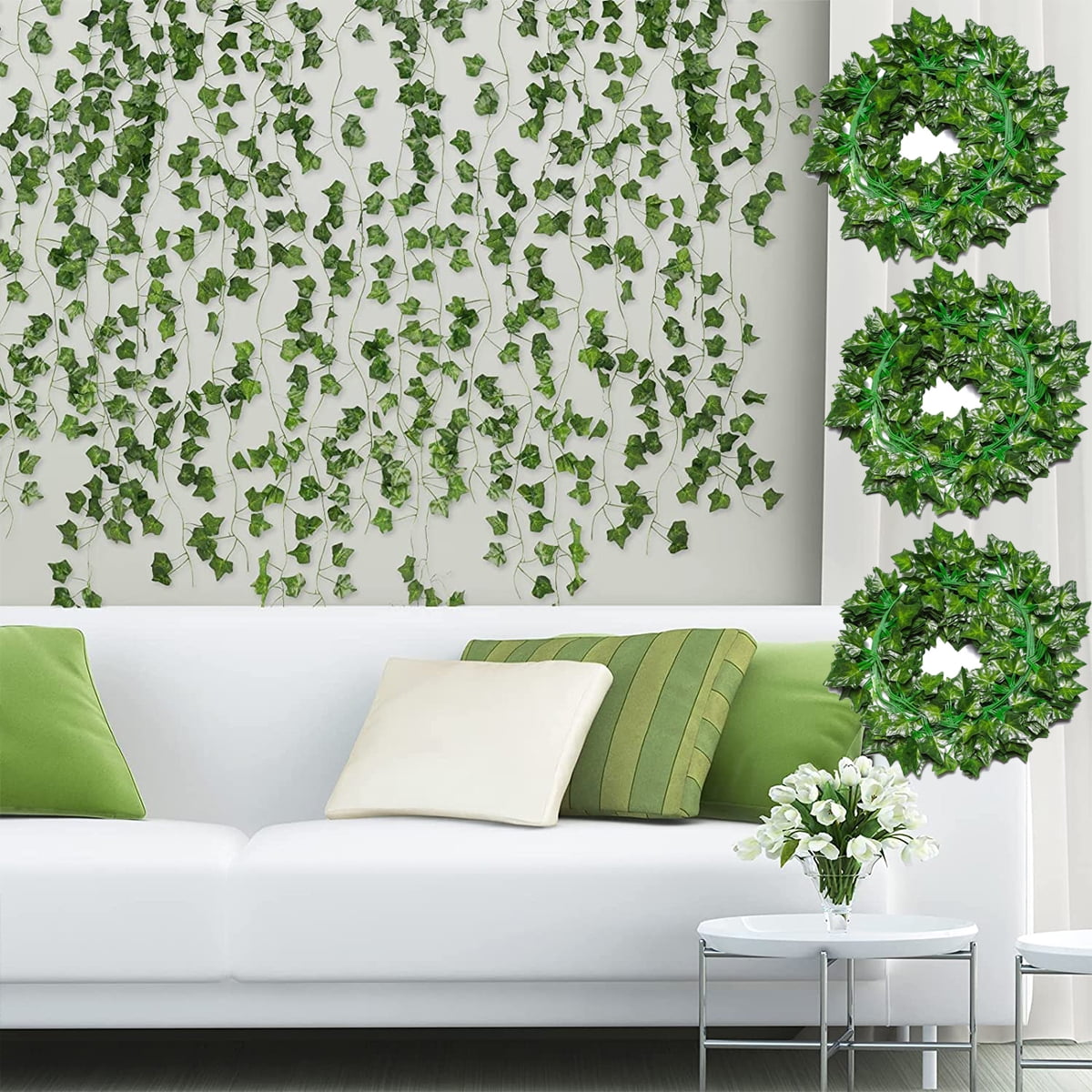 Artificial Ivy Garland,Ivy Garland Fake Vines UV Resistant Green Leaves ...