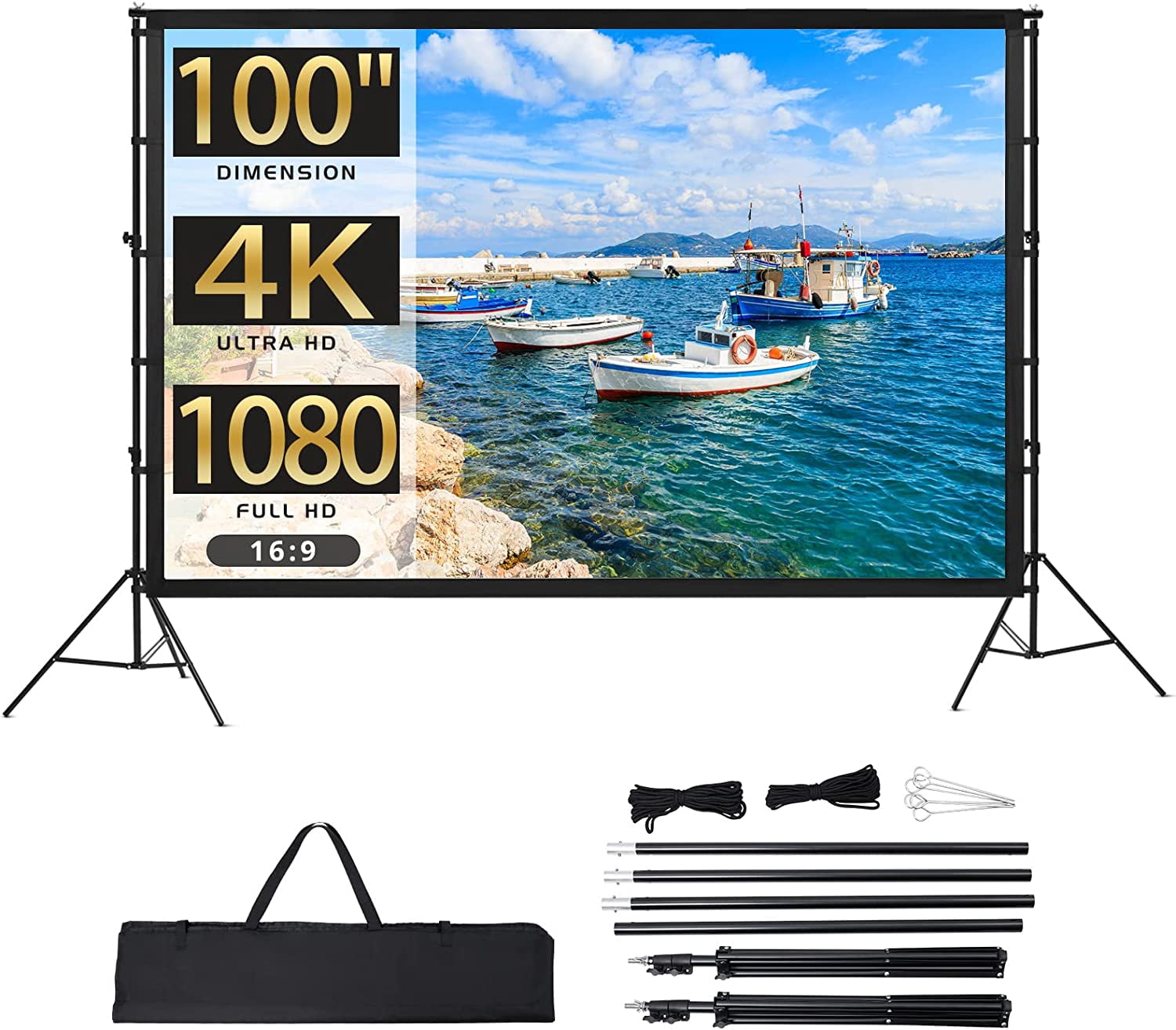 80 Inch Projector Screen With Stand Projector Screen Outdoor, Vamvo ...